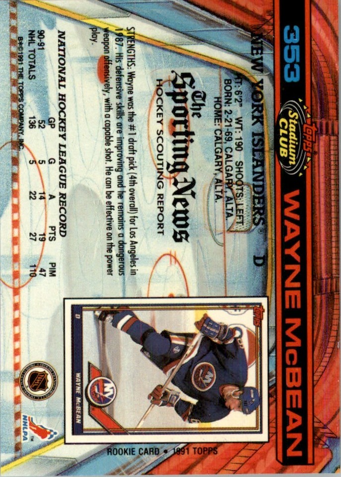 1991-92 Stadium Club NHL Wayne McBean #353 | eBay
