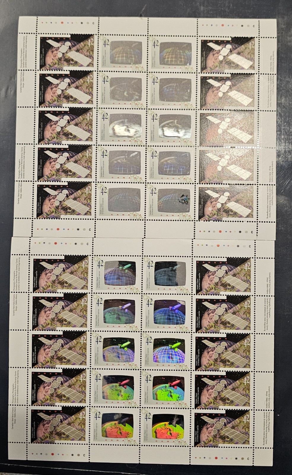 Canada Stamps 1992 42-cent Canada In Space 2 Panes of 20 Hologram UT ...