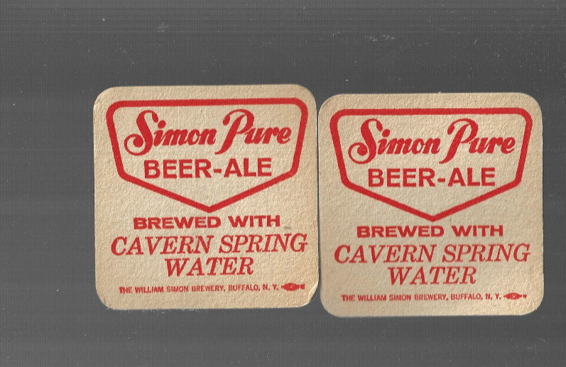 VINTAGE Lot Of 2 Beer Coasters SIMON PURE BEER ALE Wm Simon Co Buffalo ...