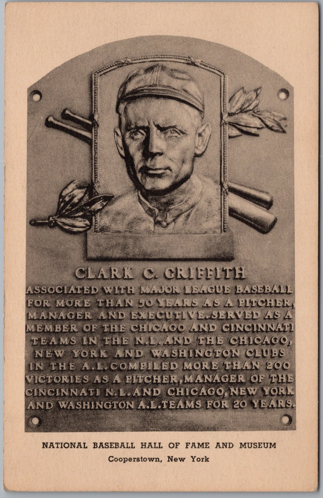Clark C Griffith Baseball HOF Cooperstown New York Albertype Postcard ...