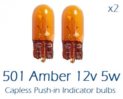 2 x 501 501A Amber 12V 5W Orange INDICATOR CAPLESS Bulb Bulbs T10 PAIR ...