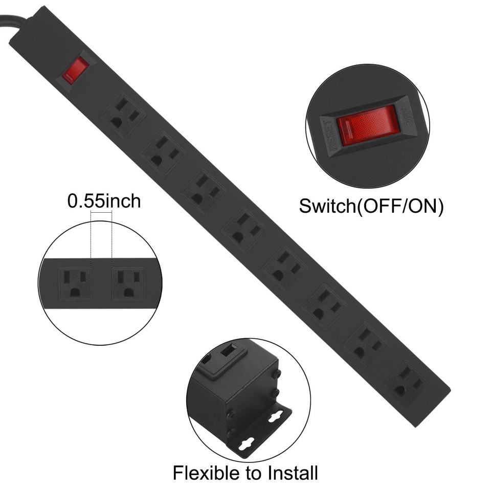 2Pack Metal 8 Outlet Mountable Power Strip, Wall Mount Outlet Heavy ...