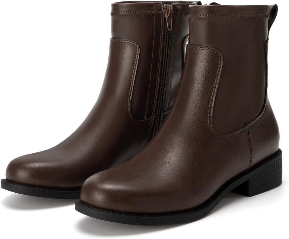 Women's Ankle Boots Chunky Low Heel Round Toe Side Zipper Short Chelsea ...