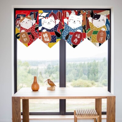 1 PC Japanese Short Noren Curtains Lucky Cat Hanging Flag Room Divider ...
