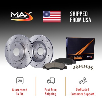 Max Advanced Brakes Premium XD Cross-Drill Rear Rotors w/Cmc Brake Pads ...