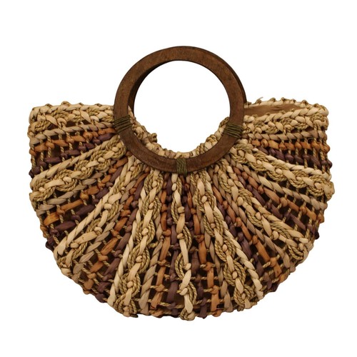 Vintage Boho Chic Straw Woven Lined Handbag Wood Handles FREE SHIPPING ...