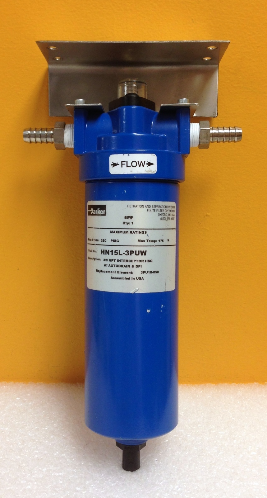 Parker HN15L-3PUW 3/8" NPT, 250 Max psig, 175°F Max Temp, Particulate ...