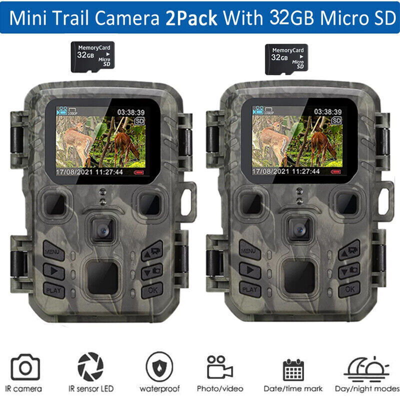 2er Mini Wildkamera 20MP 1080P Jagdkamera Fotofalle Nachtsicht Low Glow ...