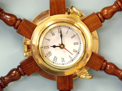 Deluxe Class Wood And Brass Ship Wheel Clock 24"" | eBay