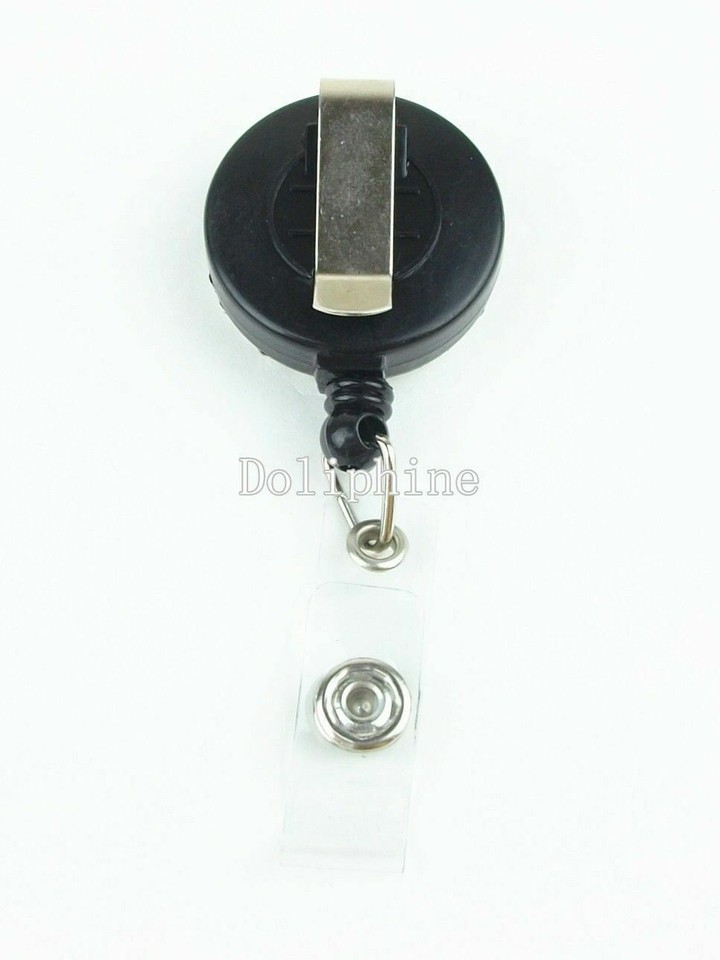 2 in 1 Business Name Tag Leather ID Badge Holder & Reel with Metal Clip ...