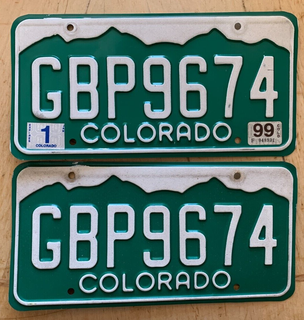 GREEN 1999 COLORADO PASSENGER AUTO LICENSE PLATE PLATES PAIR SET " GBP ...