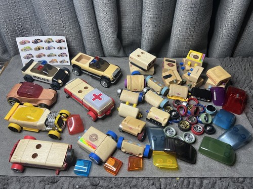 Automoblox Wooden Toy Cars Lot Vehicles Pieces Parts Police Fire Hotrod ...