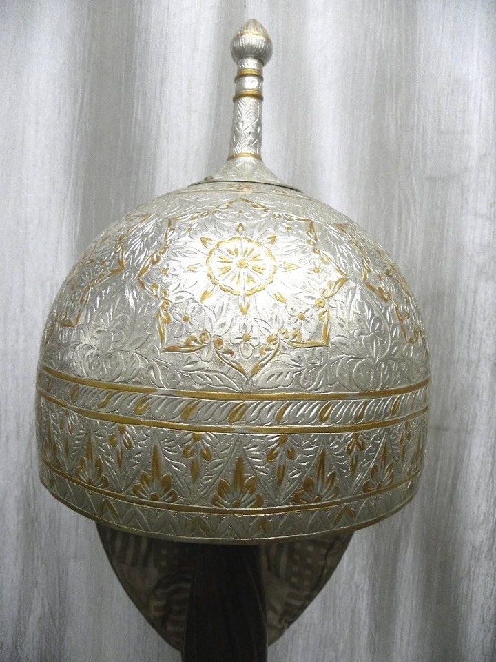 HELMET & MASK OLD INCREDIBLE SILVER PLATED ARABIC CALLIGRAPHY ...