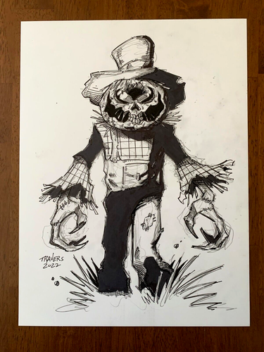 Scarecrow Original Ink Drawing 1 of 1 Signed Horror Halloween Pumpkin ...