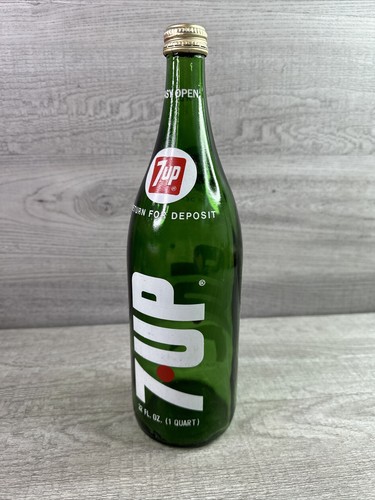 VTG EMPTY 7-Up Green Glass Beverages Soda Pop Bottle 32 fl. oz. 1 Quart ...