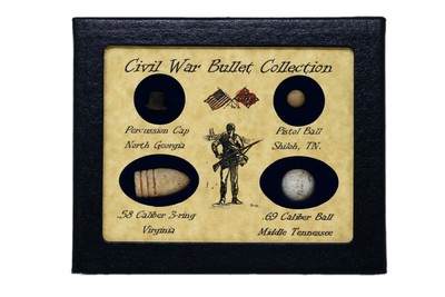 Original Civil War Bullets Relics in Matted Display Case (4 Piece) with ...