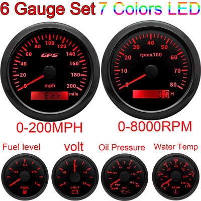 6 Gauge Set 85mm GPS Speedometer 200MPH Tachometer Waterproof for Boat ...