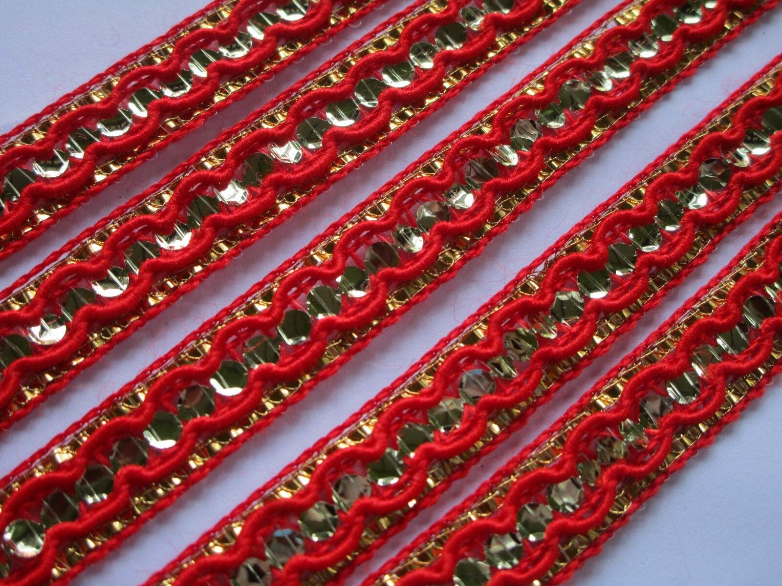 2 METER Nichtelastisch Borte Gold Rot Elegante 1.2cm Breit # BB 673 N ...