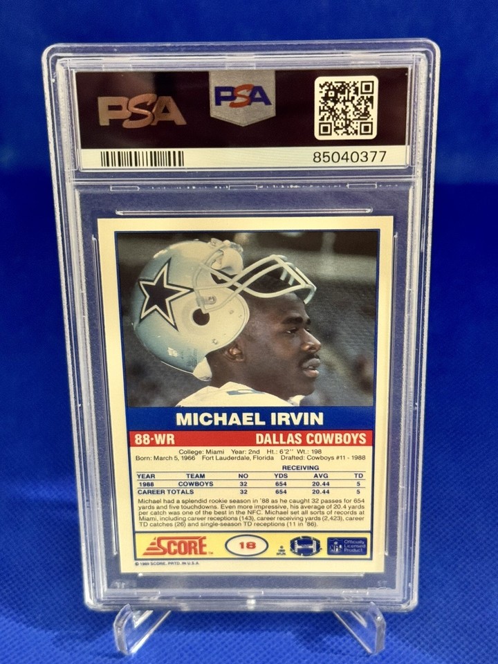 1989 Score Michael Irvin Rookie #18 Near Mint PSA 8 HOF COWBOYS LEGEND ...
