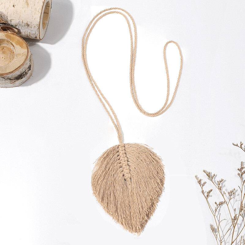 2Pcs Leaf Tassel Boho Curtain Tie Backs Hand-Woven Macrame Curtain ...