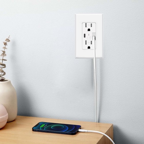 4.8A USB Type C Wall Outlet Duplex Receptacle 15 Amp, Tamper Resistant ...