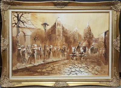 Vintage Boris Chezar Original Streetscape Oil Sand Painting Canvas ...
