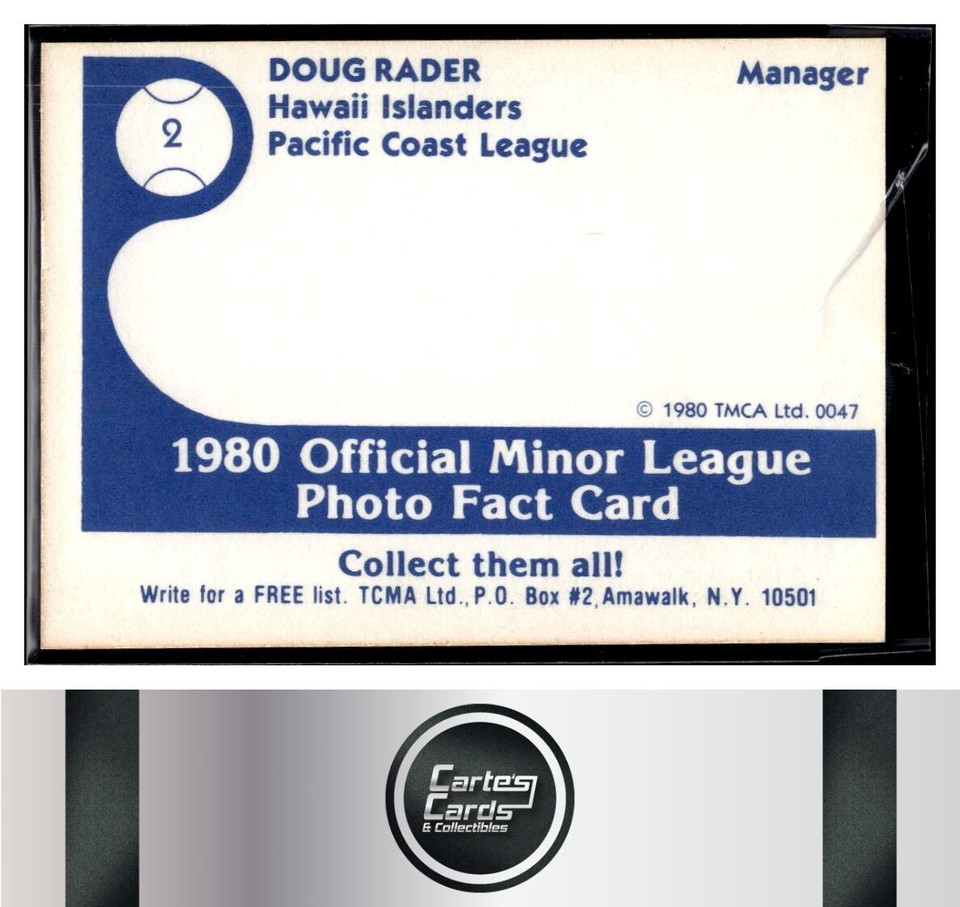 Doug Rader 1980 TCMA Hawaii Islanders #2 San Diego Padres MGR | eBay