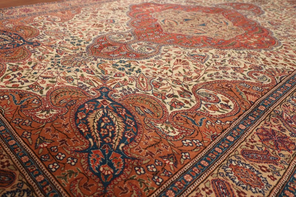 Vintage Ivory/ Rust Handmade Floral Anatolian Turkish Living Room Area ...