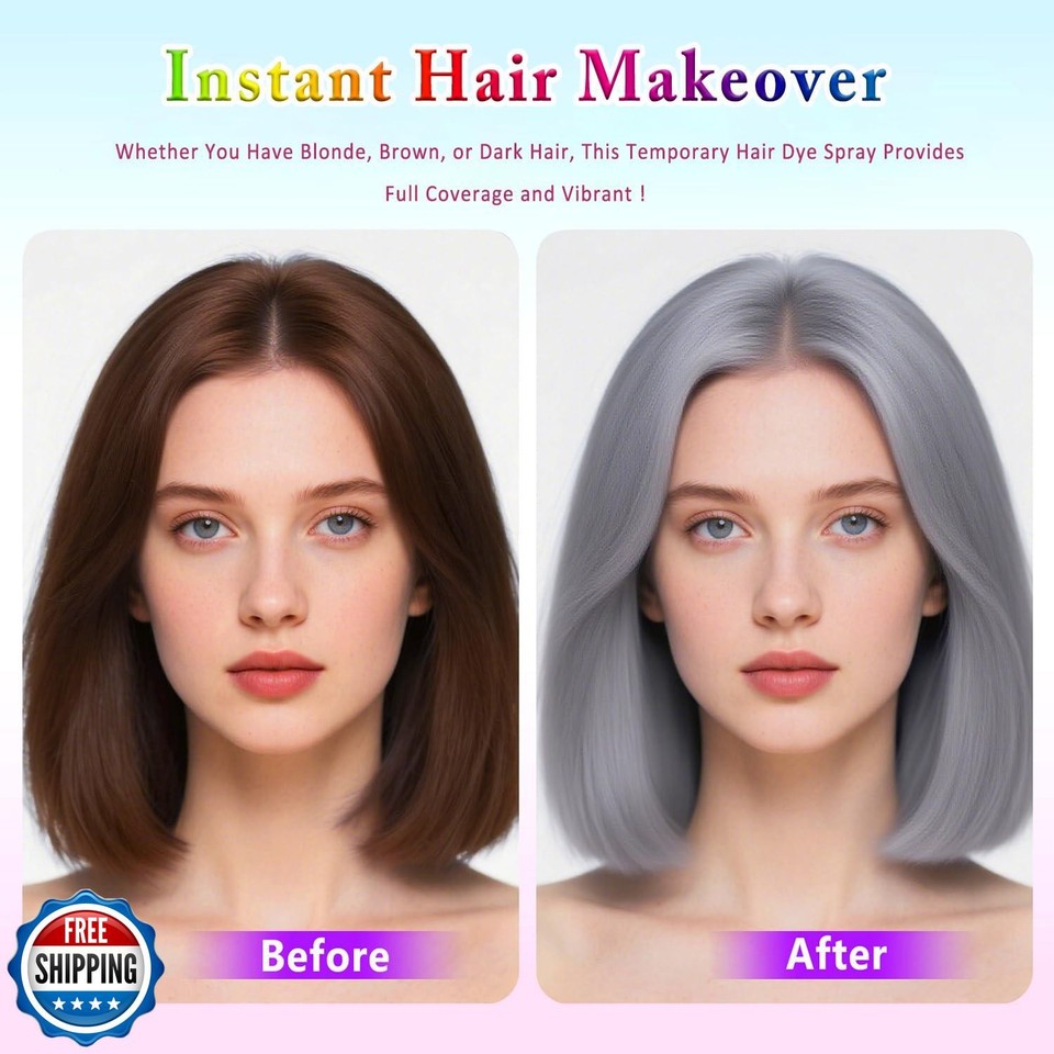 Gray Hair Spray, Temporary Hair Color Spray For Kids Women Men,Washable ...