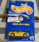 1993 Hot Wheels MAZDA MX-5 MIATA in Yellow w/Lime Hubs Solid Blue Card ...