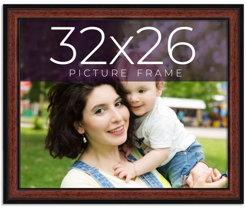 32x26 Frame Executive Brown Round Mahogany Finish Solid Wood Picture ...