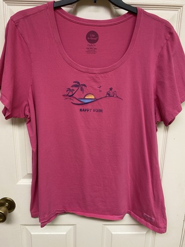 Life Is Good Pink Happy Hour T Shirt Womens 2XL XXL Crusher Tee | eBay