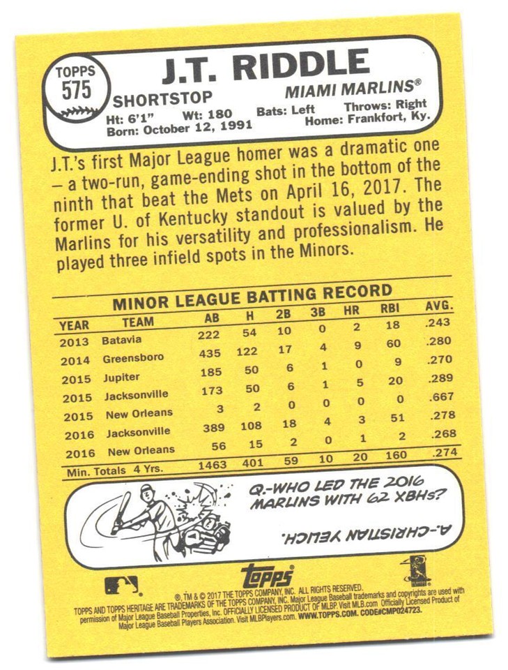 2017 Topps Heritage J.T. Riddle #575 RC | eBay