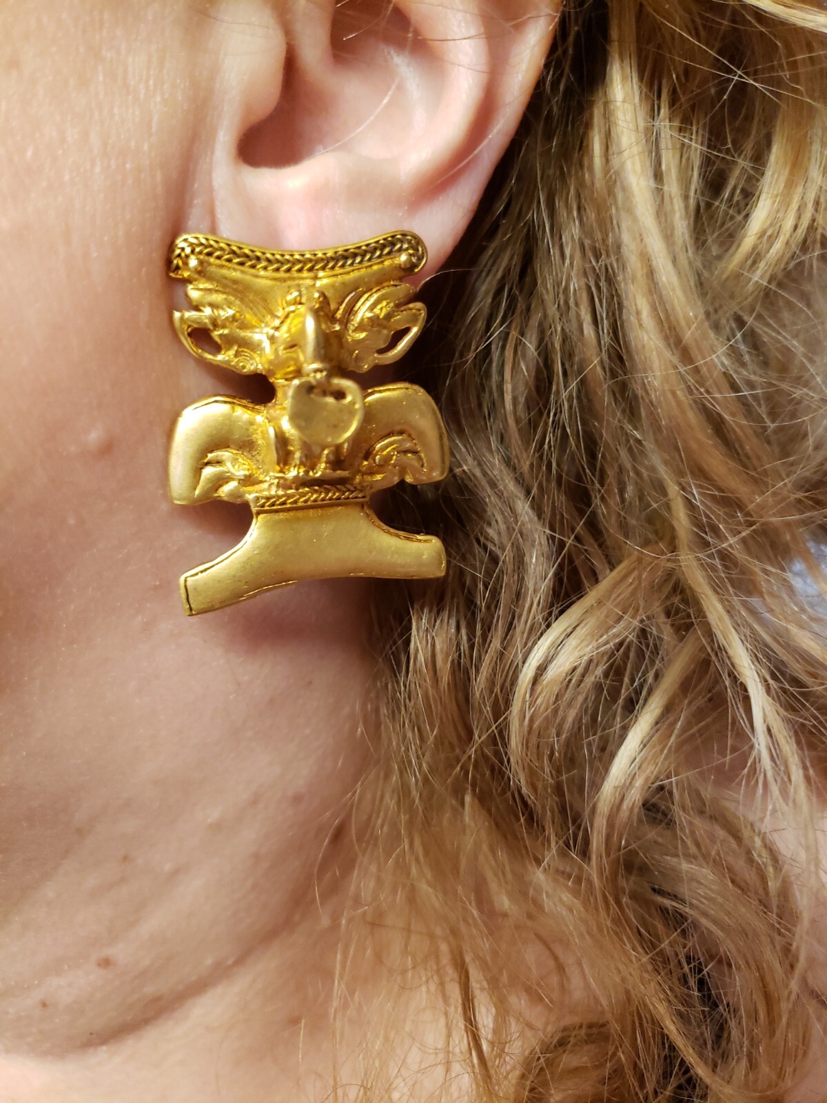 MAYAN AZTEC EGYPTIAN RAVEN TRIBESMAN Earrings, 24K Over 800 SILVER ...