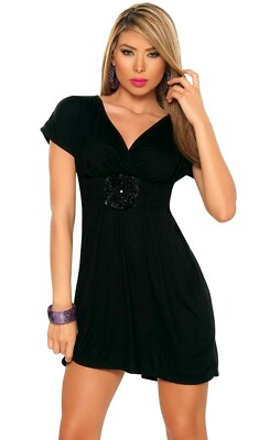 Black Sexy Women's Mini Clubwear Short sleeves Casual Sun Party Dress S ...