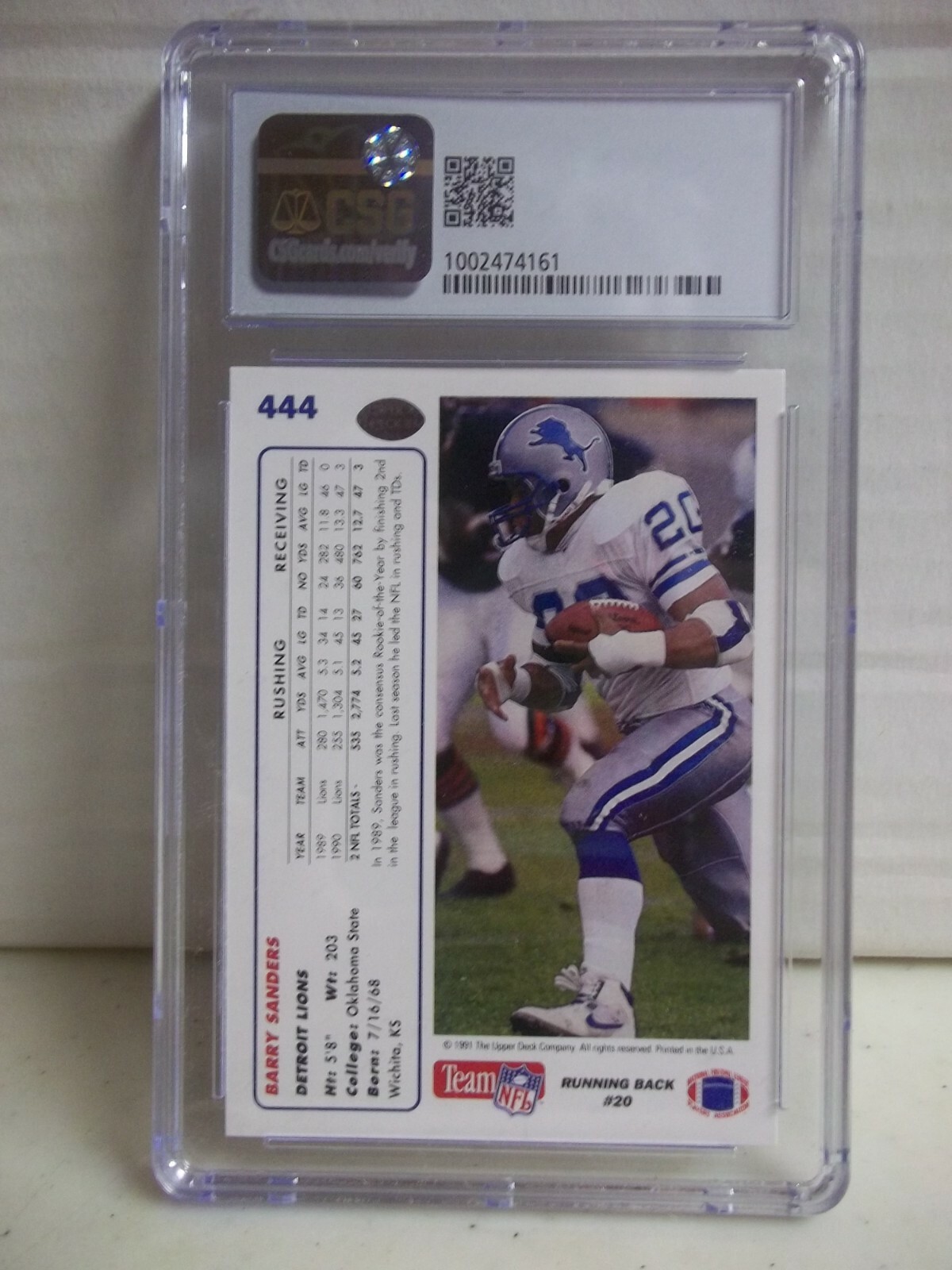 1991 Upper Deck Barry Sanders CSG NM-Mt+ 8.5 Card #444 Detroit Lions ...
