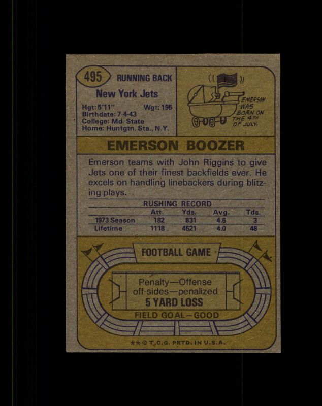 Emerson Boozer Signed 1974 Topps Football #495 IPA IN PERSON AUTOGRAPH ...