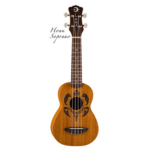 Luna Mahogany Honu Soprano Tribal Turtle Ukulele Uke w/ Gig Bag Aquila ...