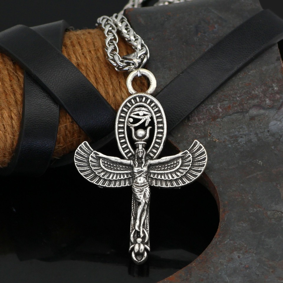 Egyptian Goddess Isis Ankh Cross w. Eye of Horus Pendant Necklace ...