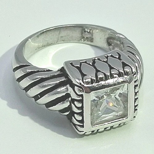 Vintage Engraved Design Signed CI 925 Clear Stone Sterling Silver Ring ...