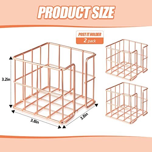 2 Pcs Post Note Holder Rose Gold Sticky Note Holder Cute Memo Note Cube ...