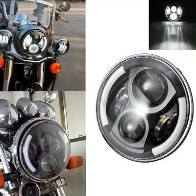 7'' Motorcycle Headlight LED DRL Ring H4 Hi/Lo Light For Harley Road ...