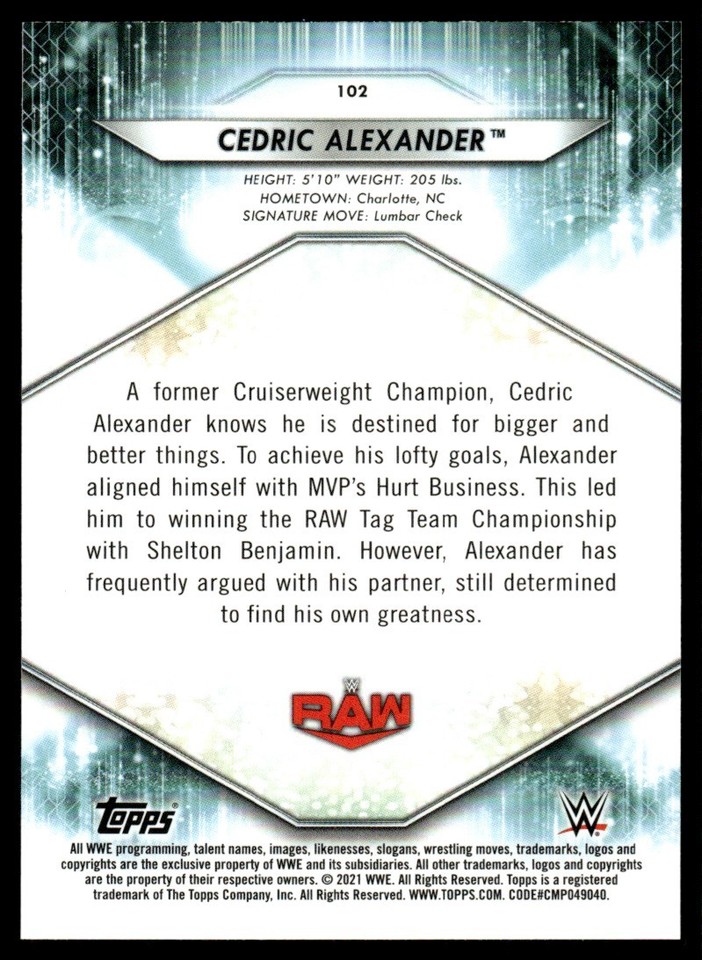 2021 Topps WWE Cedric Alexander #102 21885 | eBay