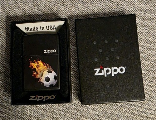 ZIPPO 2012 FLAMING SOCCER ZIPPO LOGO BLACK MATTE LIGHTER | eBay UK