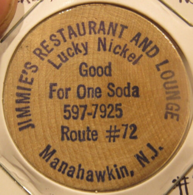 Vintage Jimmie's Restaurant Manahawkin, NJ Wooden Nickel - #2 Token New ...