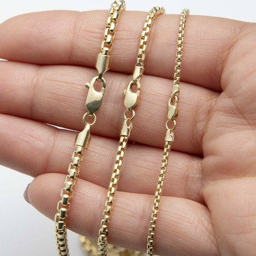 Round Box Link Chain Necklace Real 14K Yellow Gold All Sizes | eBay