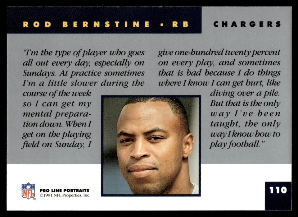 1991 Pro Line Portraits #110 Rod Bernstine San Diego Chargers | eBay