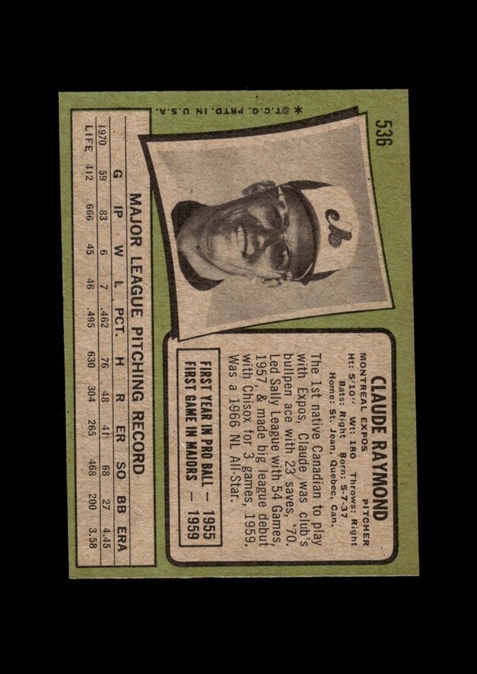 1971 Topps Set-Break #536 Claude Raymond EX-EXMINT *GMCARDS* | eBay