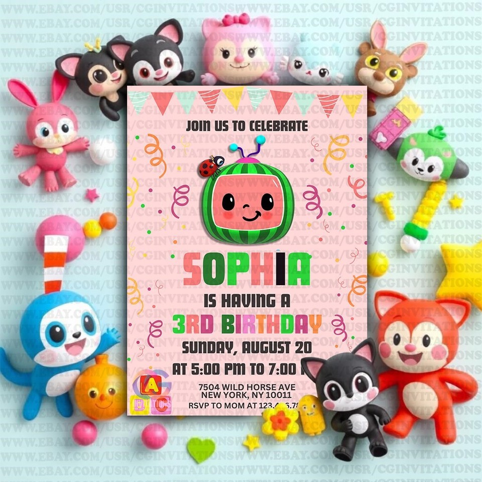 Editable Cocomelon Birthday Party Digital Invitation Template, Instant ...