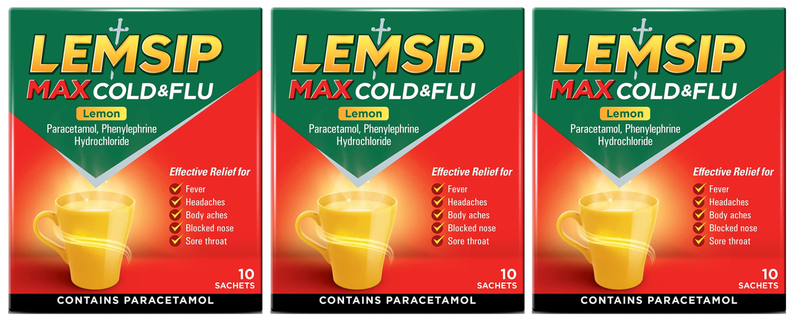 Lemsip Max Cold & Flu Lemon Flavour Sachets - Pack of 10 x 3 (Triple ...